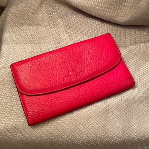 Coach | Bags | Vintage Trifold Coach Wallet Pebbled Leather Hot Pink Needs Love | Poshmark